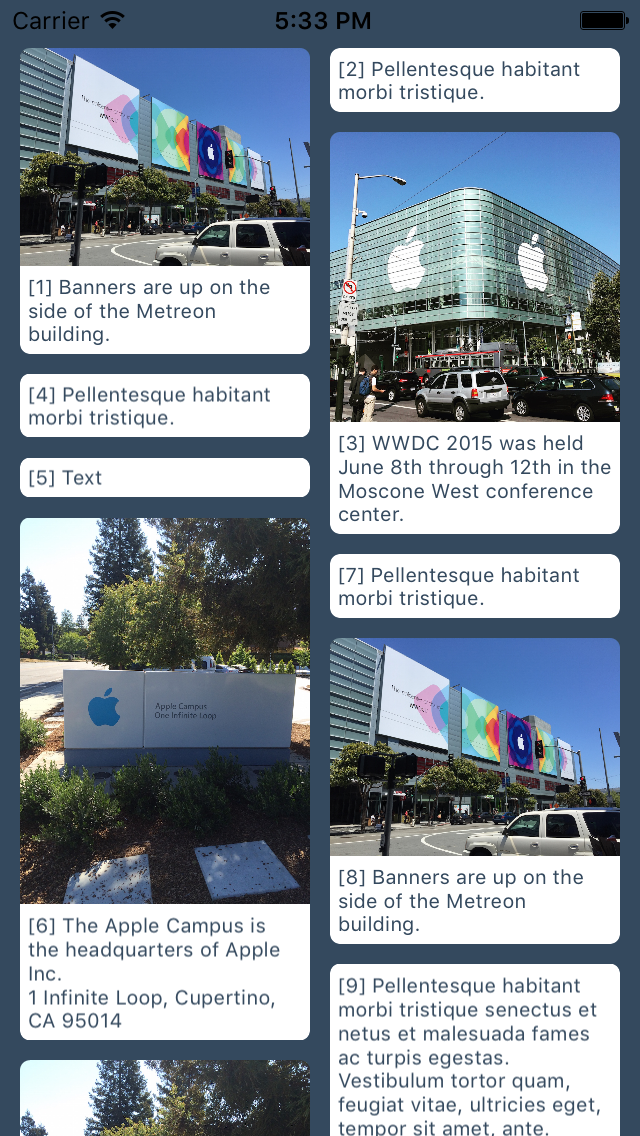 [iOS] UICollectionView のレイアウトクラスを作成して「Pinterest」風のレイアウトを実現する | DevelopersIO