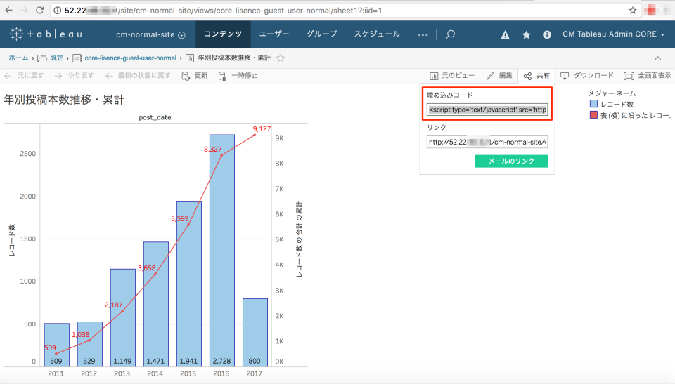 Tableau Server コアユーザーライセンスでのみ利用可能な『ゲストユーザーオプション』機能(サーバへサインインせずに埋め込み ...