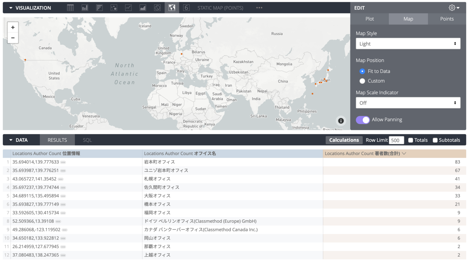 Lookerの可視化(Vizualization)で何が出来るか確認してみる – 静的マップ：ポイント(Static Map(Point))編 #looker | DevelopersIO