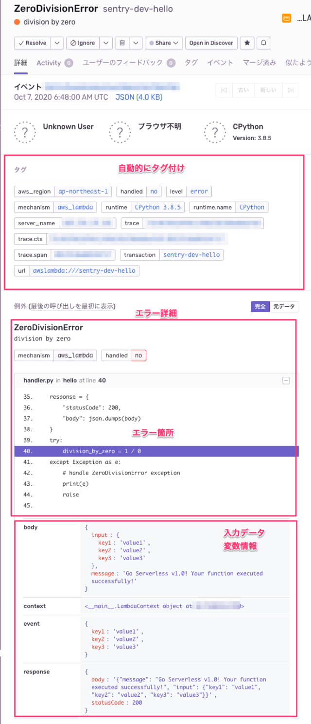 [楽々エラー監視]SentryをつかってLambda(python)のエラートラッキングを試してみる | DevelopersIO