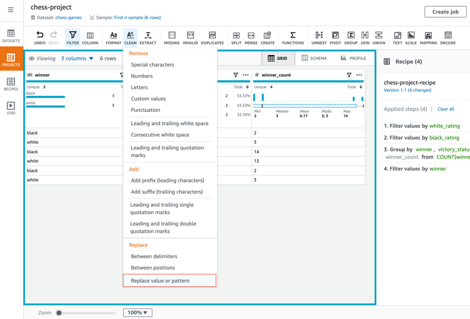 AWS Glue DataBrew入門チュートリアル実践 #3 – 変換処理の追加と”レシピ”のバージョン管理 | DevelopersIO