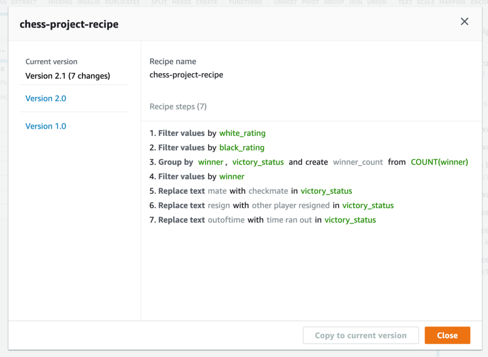 AWS Glue DataBrew入門チュートリアル実践 #3 – 変換処理の追加と”レシピ”のバージョン管理 | DevelopersIO