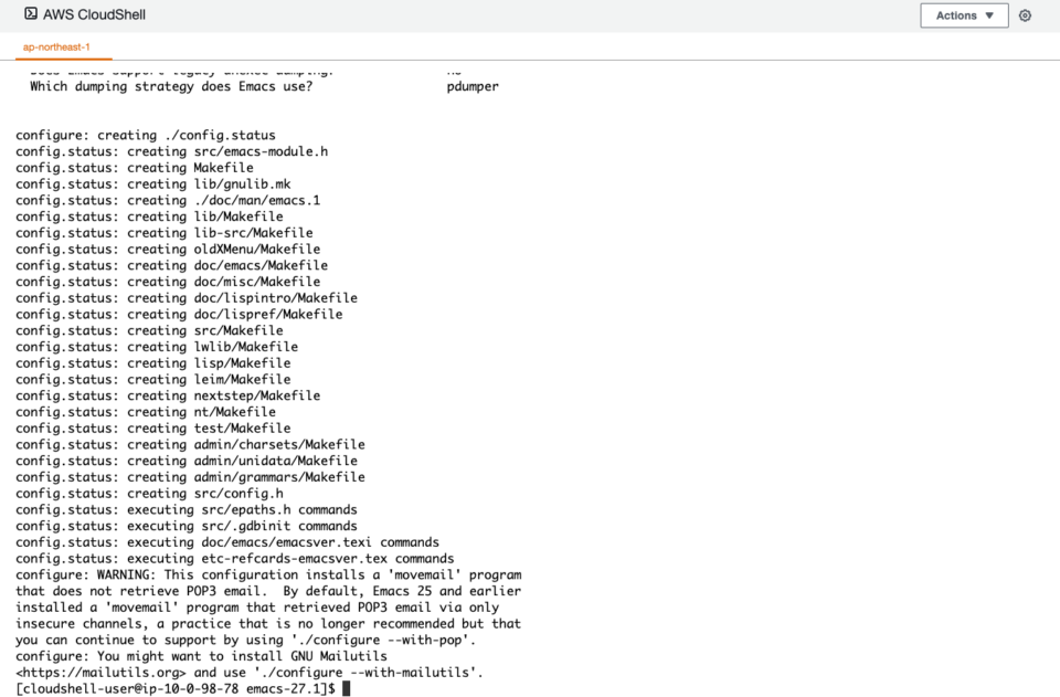 AWS CloudShellでEmacsをビルドして使ってみた #reinvent | DevelopersIO