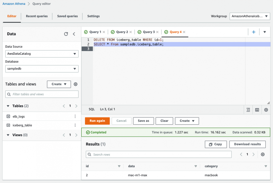 Amazon Athena Apache IcebergテーブルフォーマットによるACID Transactionを試してみました！ #reinvent | DevelopersIO