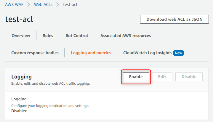 AWS WAF にて Web ACLs の overview 画面から Sampled requests を用いてログを確認しています。過去のログはどのような方法で参照できますか ...