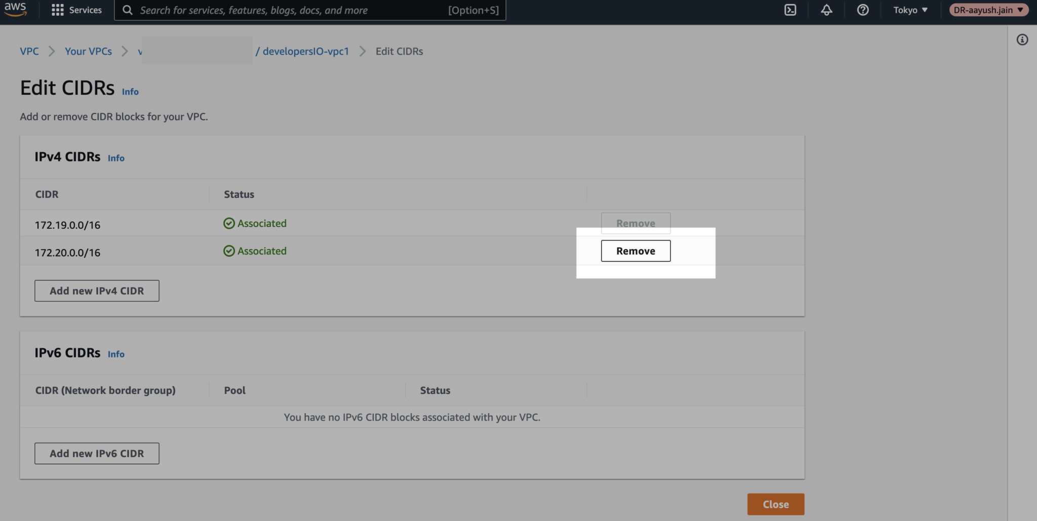 I tried to add and remove secondary CIDR in an existing Amazon VPC | DevelopersIO