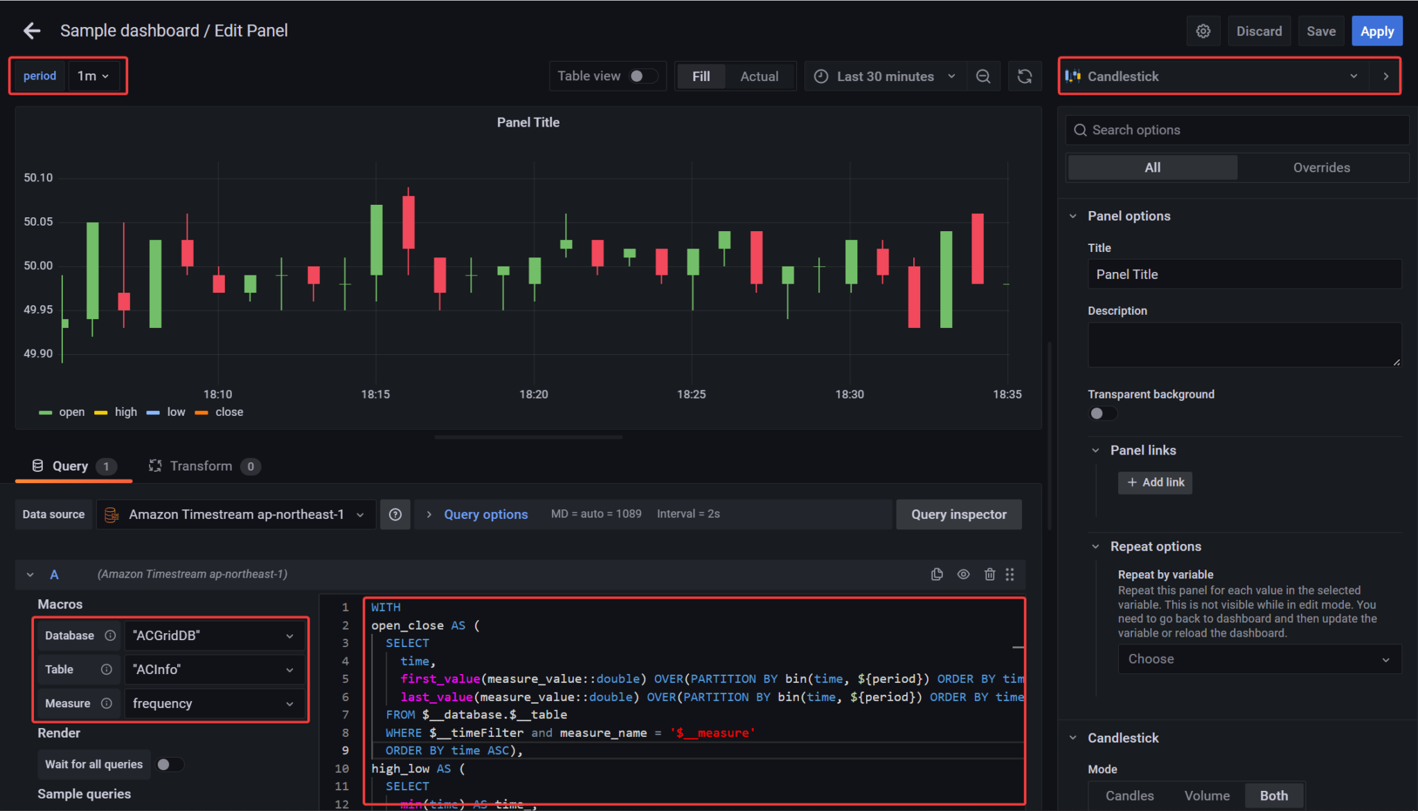 Grafana+Amazon Timestreamでローソク足チャートを表示してみた | DevelopersIO