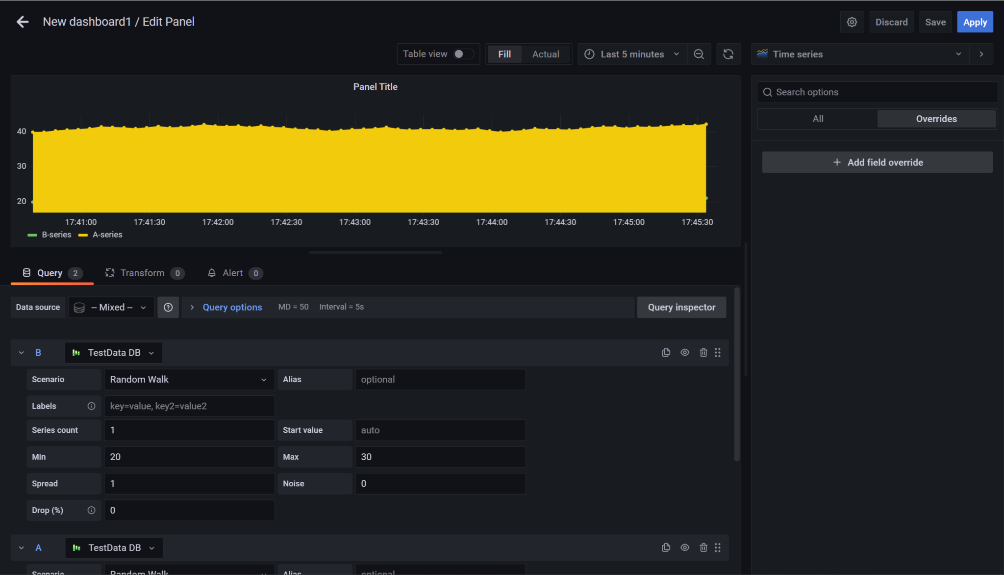 GrafanaのTime seriesで棒グラフと折れ線グラフを同じパネルに表示する | DevelopersIO