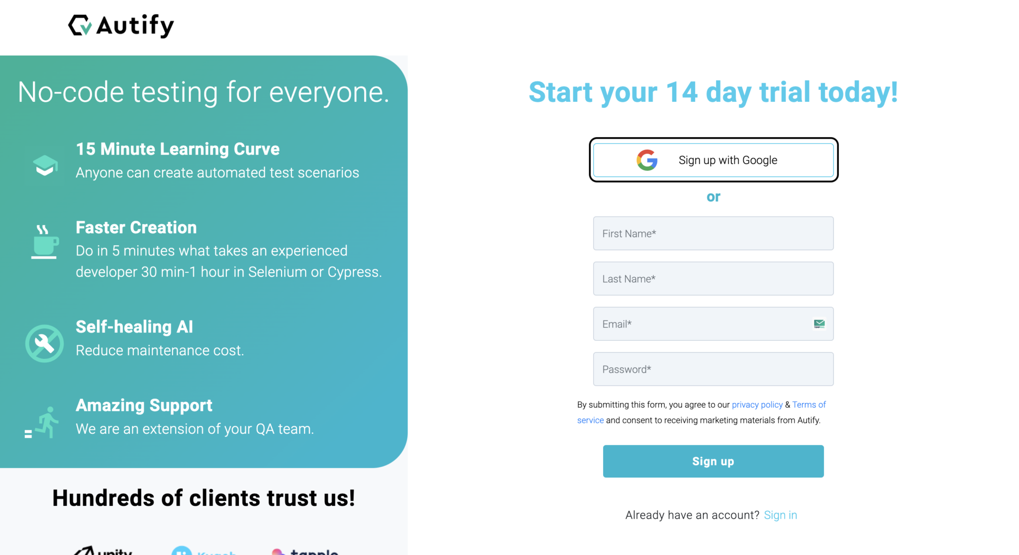 Different ways to create Autify Trial Account | DevelopersIO