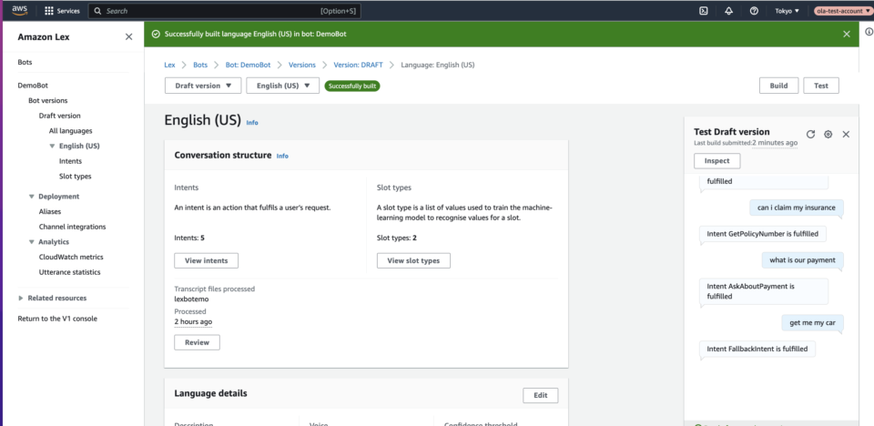 I automated chatbot designer in Amazon Lex | DevelopersIO