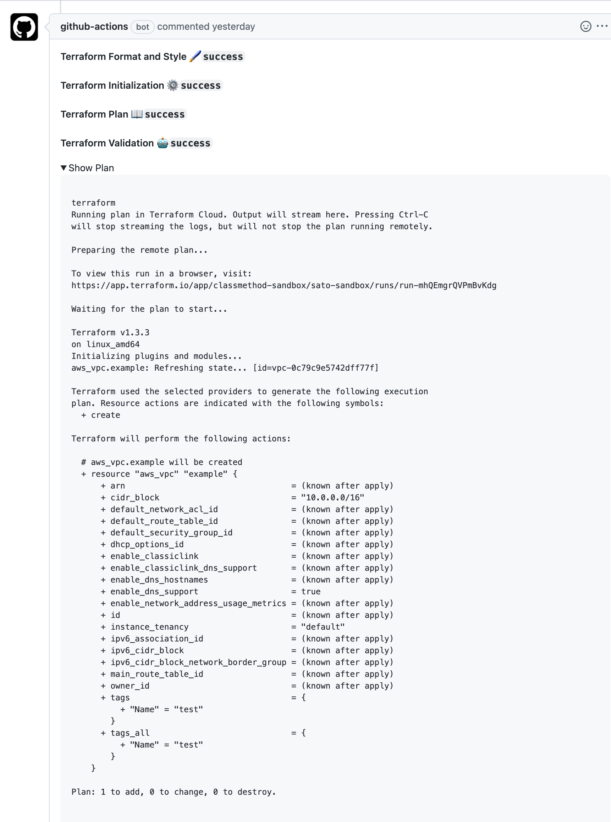 Terraform CloudのPlanの結果をGithub Actionsを使ってGithub上で確認する | DevelopersIO