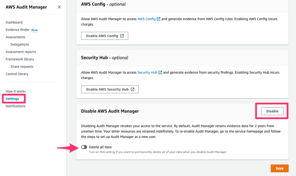 [アップデート] AWS Audit Manager の無効時に、作成したすべての Audit Manager リソースとエビデンスデータを削除するオプションが追加されました ...