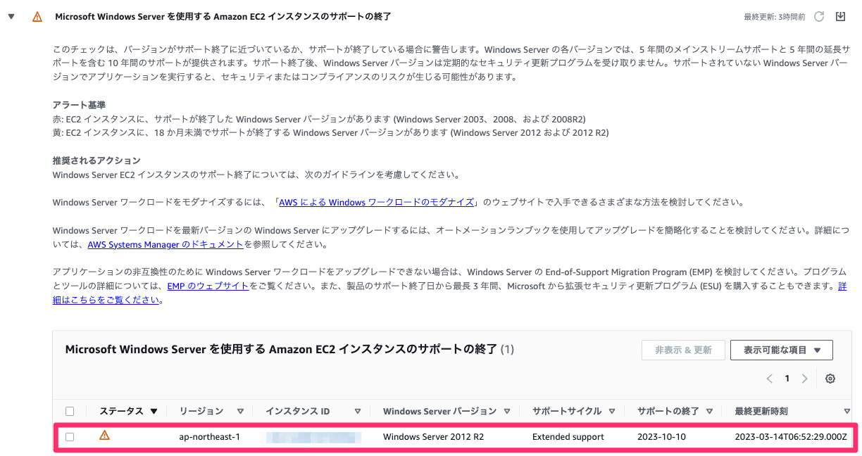 AWS Trusted Advisorで2023年10月10日に延長サポートが終了するWindows Server 2012 R2のEC2を検知できるか試してみた | DevelopersIO