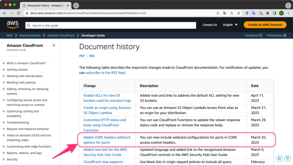 Update Amazon Cloudfrontでcors Access Control Headersにワイルドカードを使ったポート指定ができるようになっていました