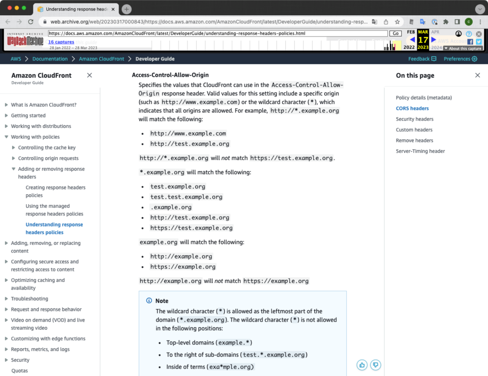 [update] Amazon CloudFrontでCORS access-control headersにワイルドカードを使ったポート指定ができるようになっていました ...