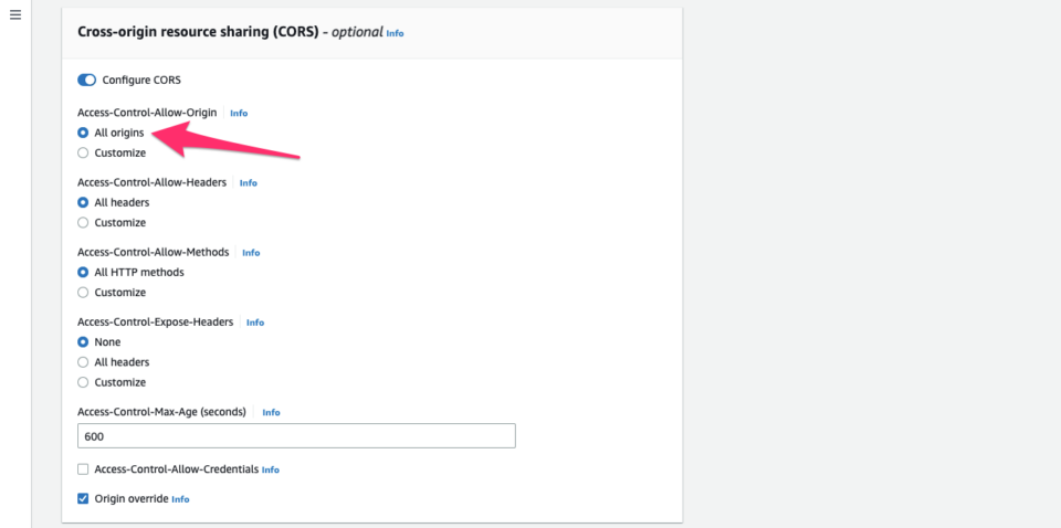 [update] Amazon CloudFrontでCORS access-control headersにワイルドカードを使ったポート指定ができるようになっていました ...