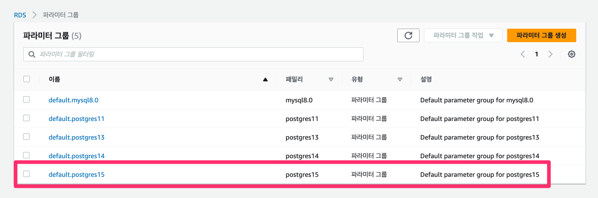 Rds Db 엔진 버전 변경 도중 Current Parameter Group Is Non Default You Need To Explicitly Specify A New
