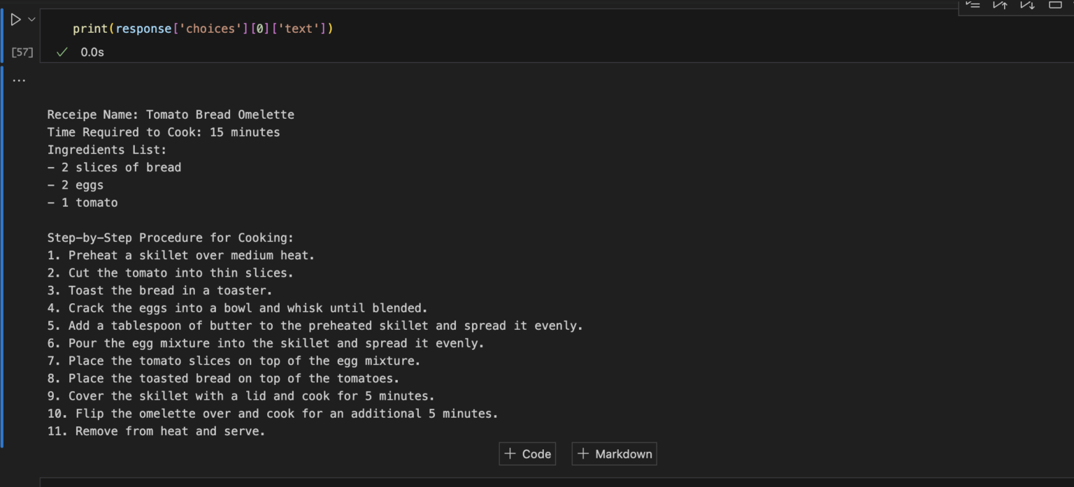 Using OpenAI and Dalle to generate a recipe and Image for the list of ingredients provided ...