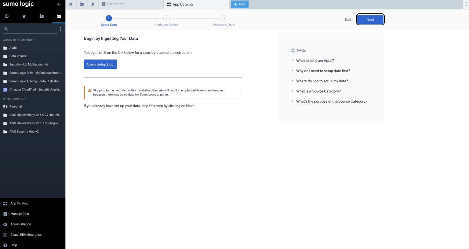 I tried the GitHub App Installation via the Sumo Logic App Catalog for Improved Dashboarding and ...