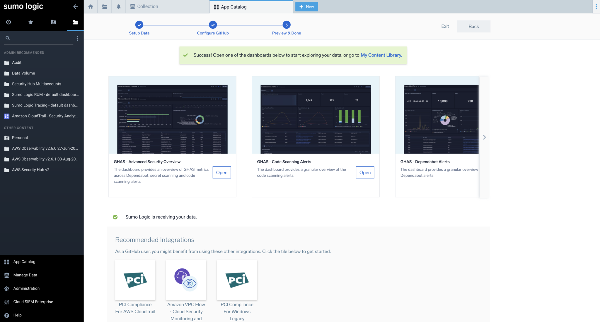 I tried the GitHub App Installation via the Sumo Logic App Catalog for Improved Dashboarding and ...