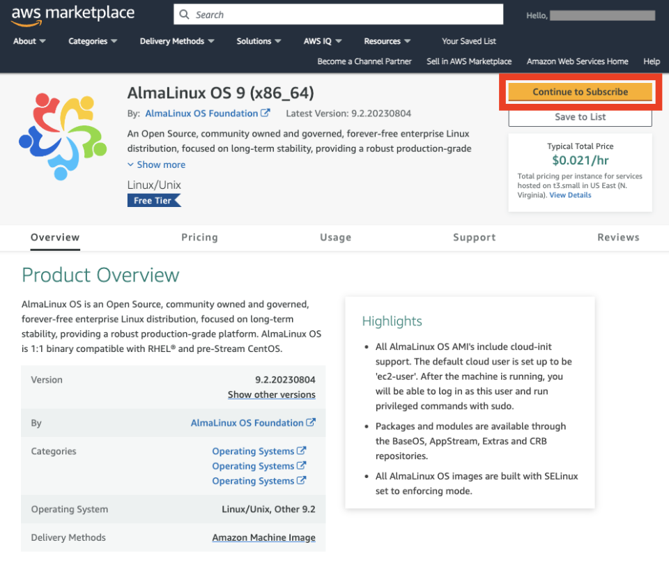 AlmaLinuxのEC2インスタンスを建てる際に、AWS MarketplaceからAMIをサブスクライブしてみた | DevelopersIO