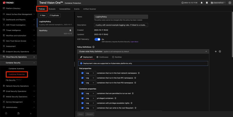 Trend Vision One Container SecurityのContainer Protectionの内容を確認する | DevelopersIO