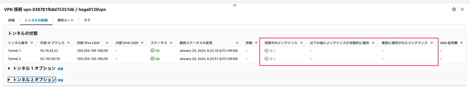 Aws Site To Site Vpn 接続のトンネルエンドポイントのライフサイクル制御を使ってメンテナンスを保留してみた