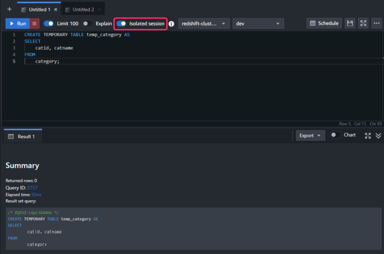 [Redshift] クエリエディタ v2 の Isolated session 機能を試してみた | DevelopersIO