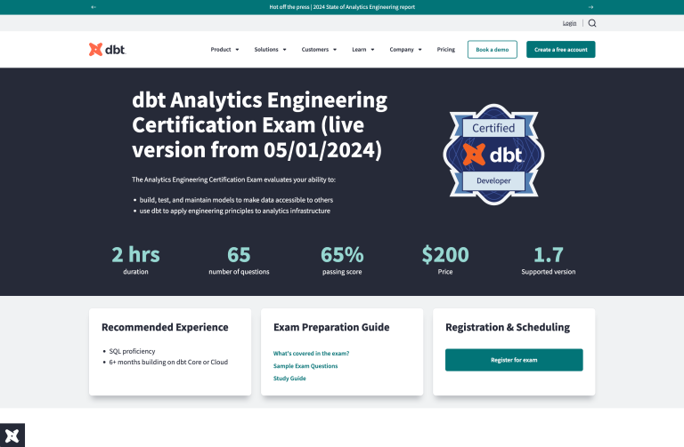 dbtの認定試験『dbt Analytics Engineering Certification Exam』が5月から新しくなるようです ...