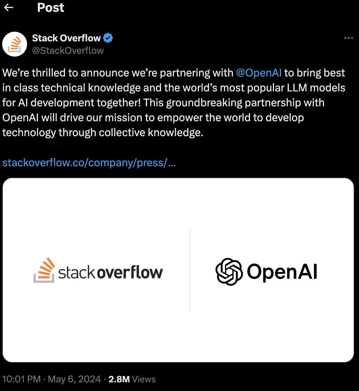 Stack Overflow は OpenAI と提携し、AI モデルの強化を行います。 | DevelopersIO