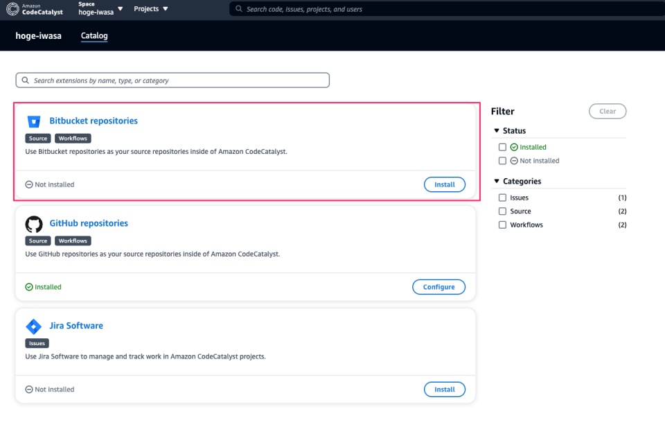 [アップデート] Amazon CodeCatalyst に新たな拡張機能が追加され、Bitbucket Cloud リポジトリがサポートされました | DevelopersIO