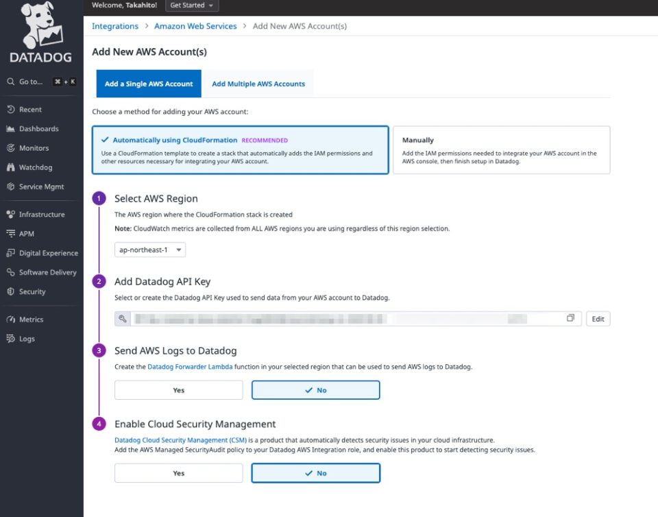 Datadog の AWS 統合機能を使いつつ、メトリクス収集対象のリージョンやリソースタイプをデフォルトから変更してみた | DevelopersIO